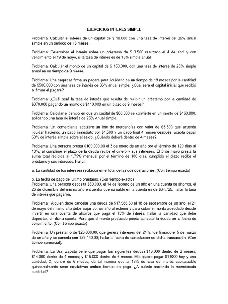 Ejercicios Interes Simple Pdf Interés Tasas De Interés