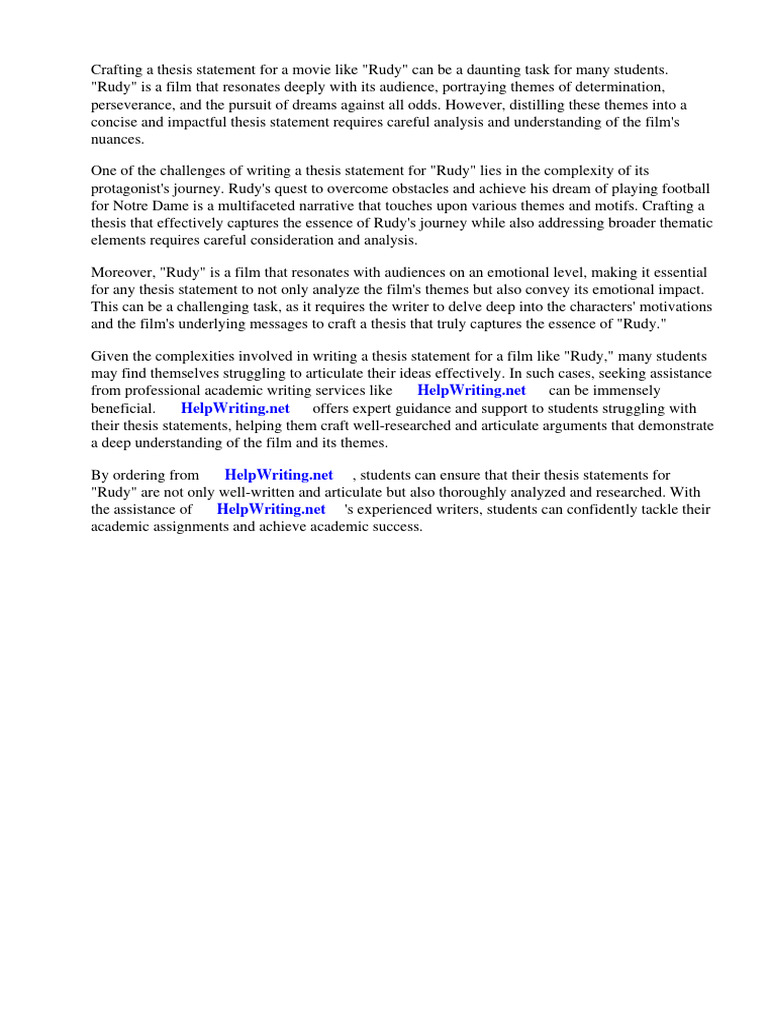 Thesis Statement For The Movie Rudy | PDF | Art