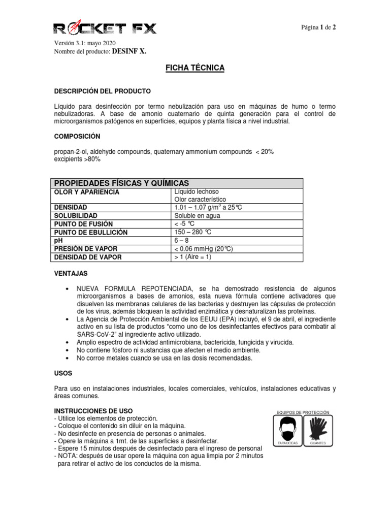 FT-DESINF-X-v3.1 Ficha Tecnica | PDF | Antimicrobiano | Sustancias químicas