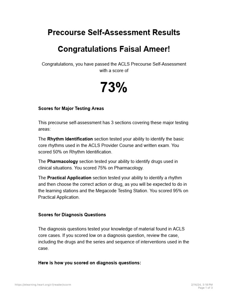 AHA Elearning - ACLS Precourse Self-Assessment and Precourse Work ...