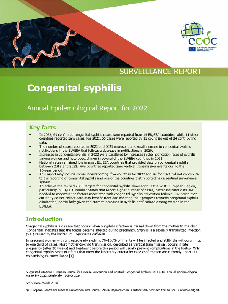 Congenital Syphilis Report 2022 EU/EEA | PDF | Pregnancy | Infection
