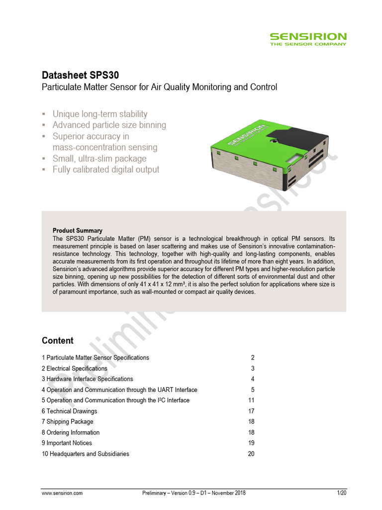 Sensirion_SPS30_Particulate_Matter_Sensor_v0.9_D1__1_ | PDF ...