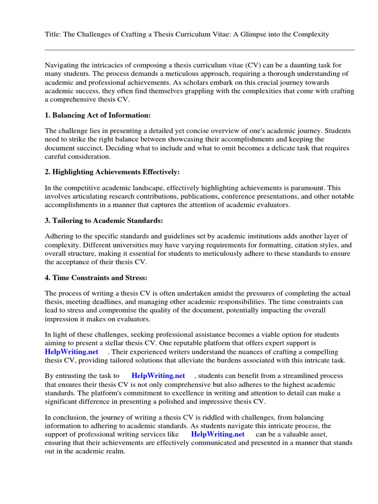 Thesis Curriculum Vitae Example | Download Free PDF | Thesis | Résumé