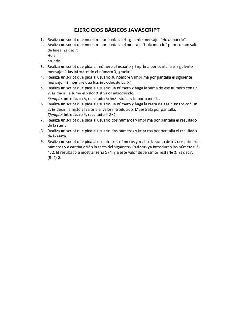 Ejercicios Básicos Javascript | PDF
