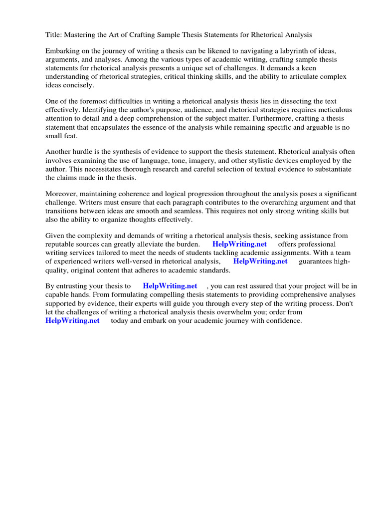 Sample Thesis Statements Rhetorical Analysis | Download Free PDF ...