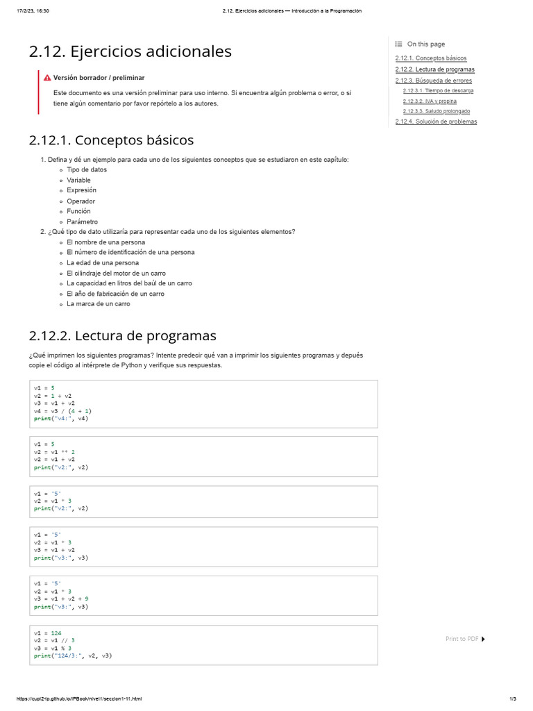 2.12. Ejercicios Adicionales - Introducción A La Programación | PDF | Informática | Ciencias de ...