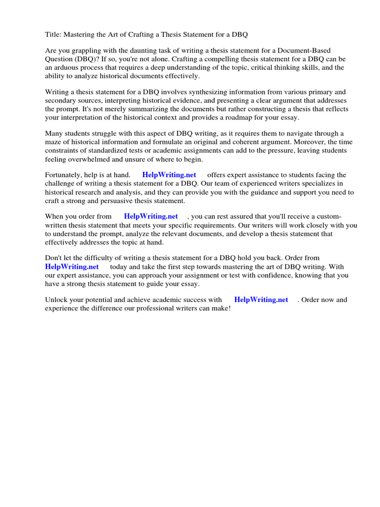 How Do You Write A Thesis Statement For A DBQ | PDF | Essays | Thesis