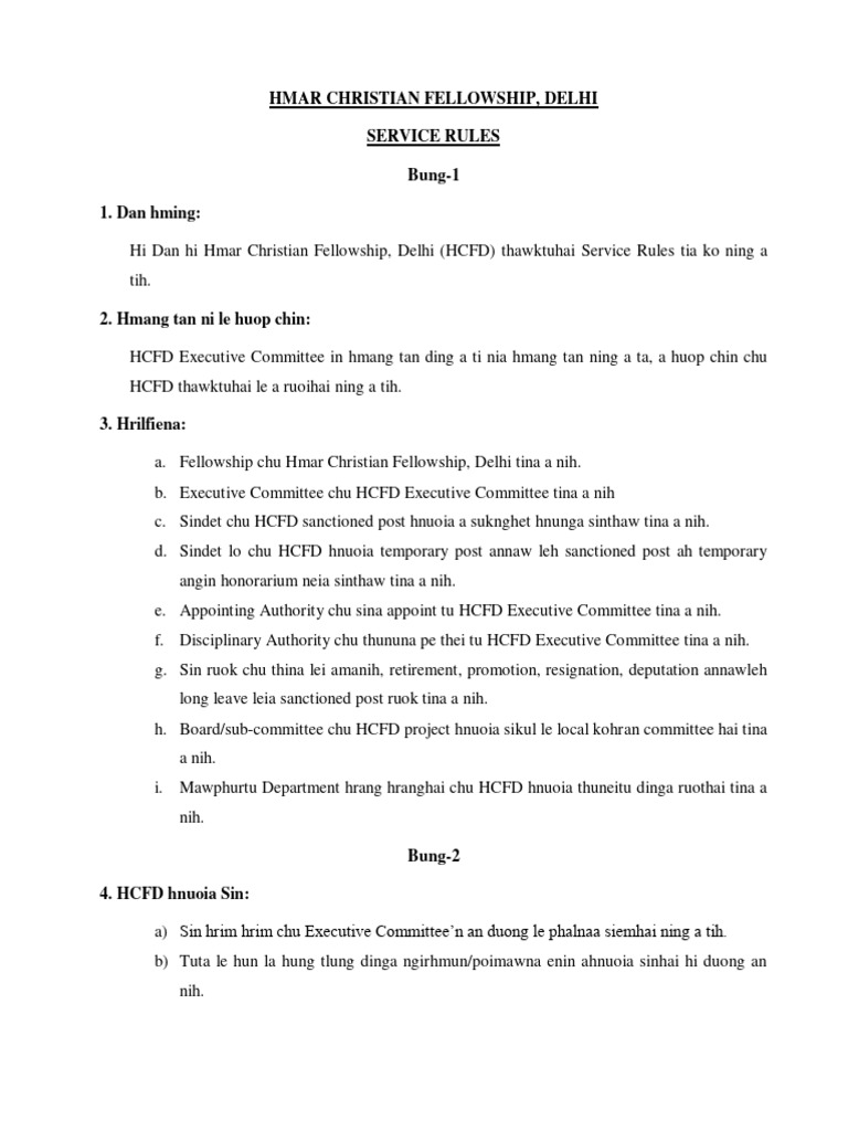HCFD Service Rules 20.8.2018 | PDF | Christian Organizations