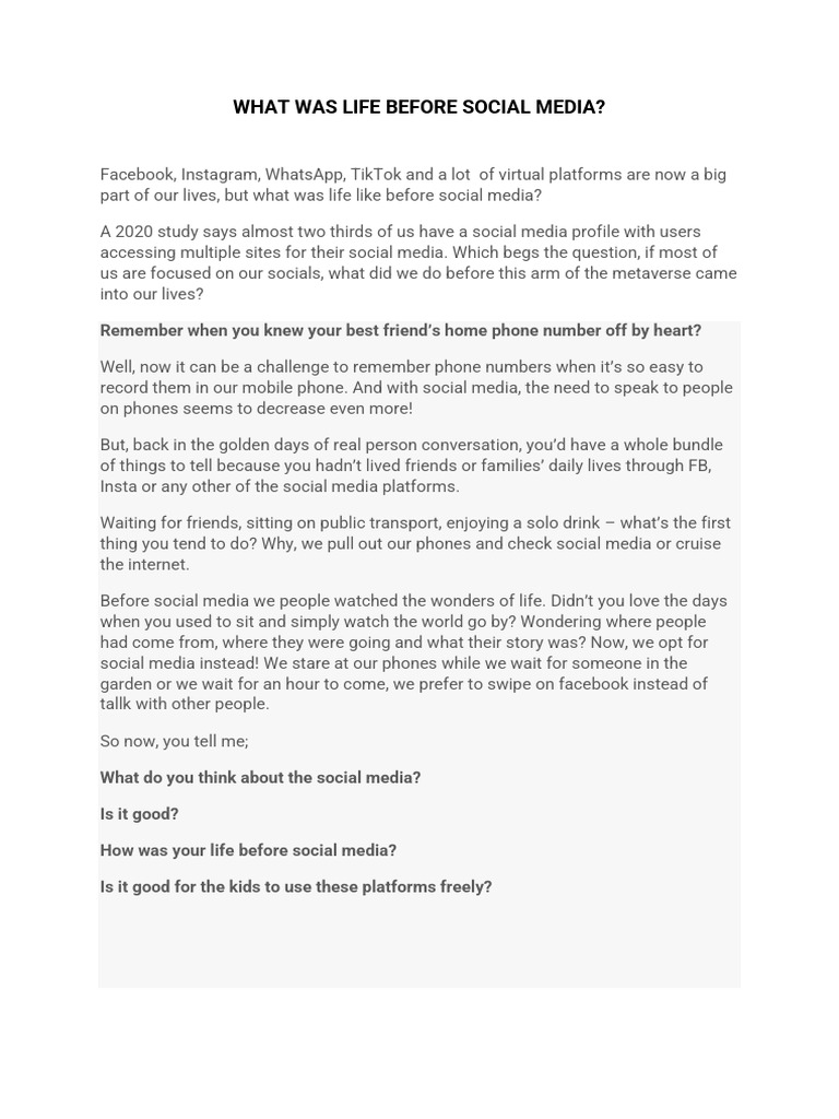 What Was Life Before Social Media | PDF