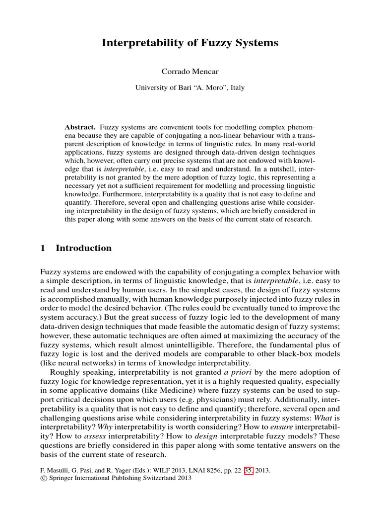 Interpretability of Fuzzy Systems | PDF | Fuzzy Logic | Concept