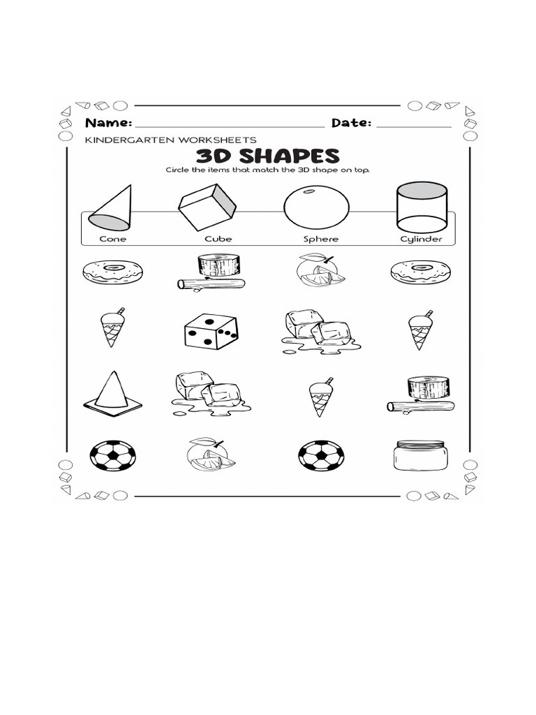 Kindergarten Worksheets 3d Shapes Printables 163492.Jpg | PDF