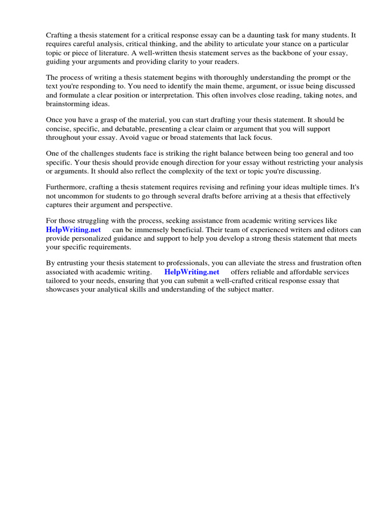 How To Write A Thesis Statement For A Critical Response | PDF | Essays ...