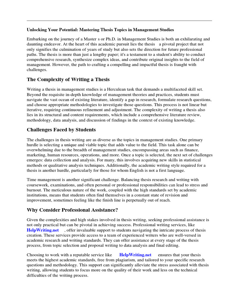 Thesis Topics in Management Studies | PDF | Thesis | Methodology