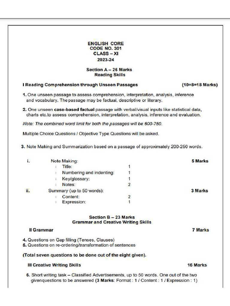 Annual Examination (English) - Mark Distribution | PDF