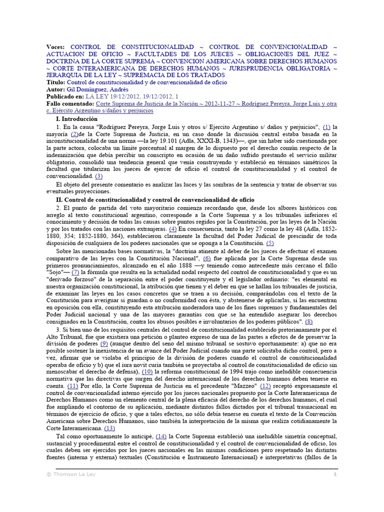 GIL Dominguez - Control de Constitucionalidad y Convencionalidad de Oficio - La Ley 2012 | PDF ...