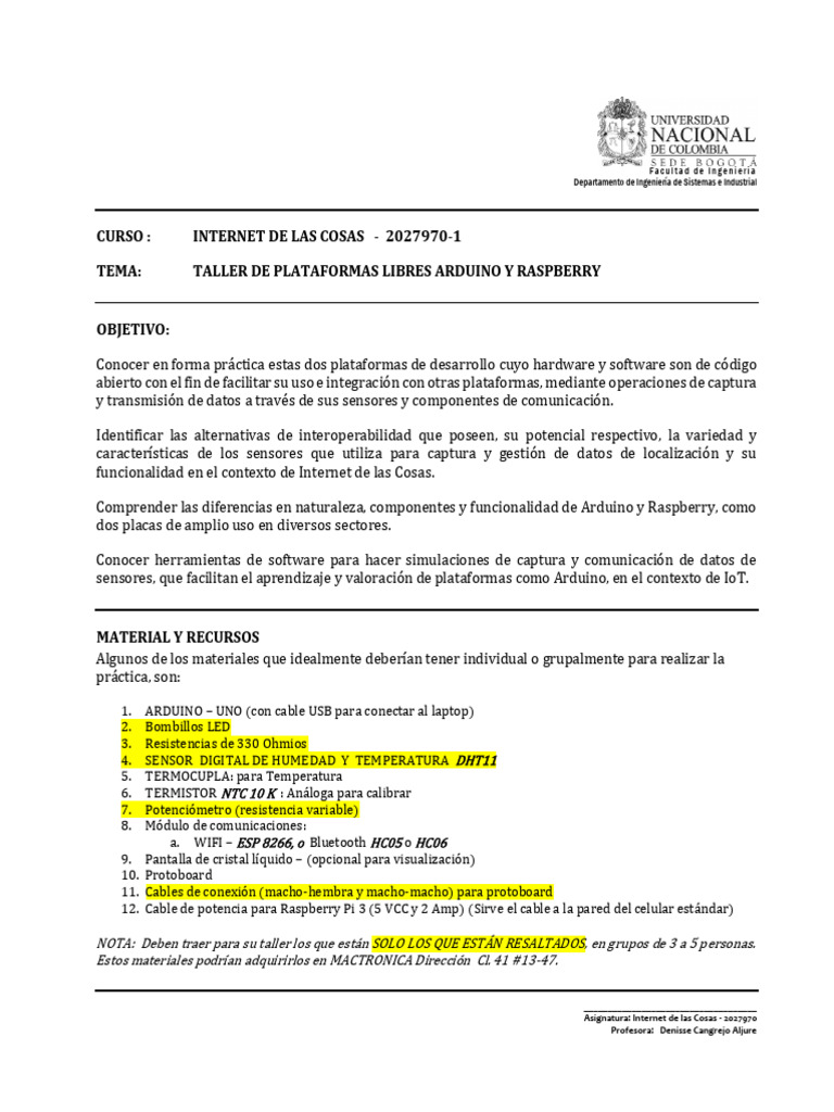 Taller IoT: Arduino y Raspberry | PDF | Internet de las Cosas | Arduino