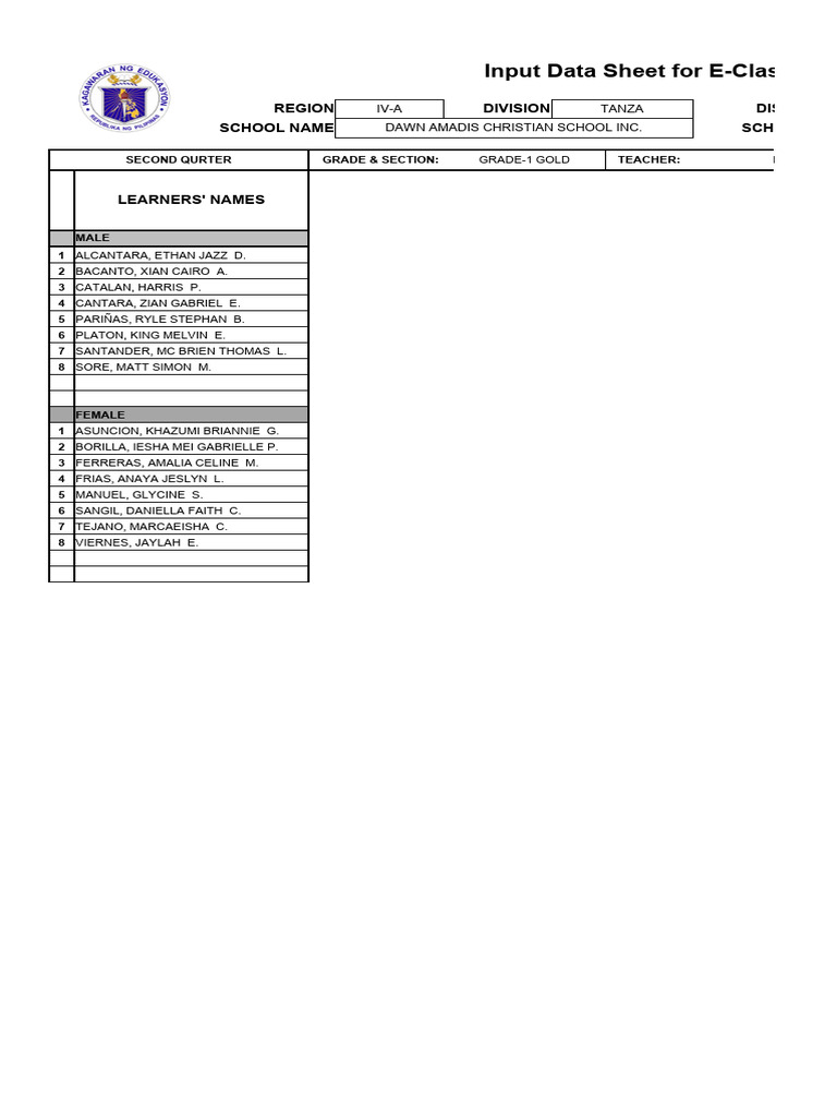Grade 1 Gold Class Record 2022-2023 | PDF