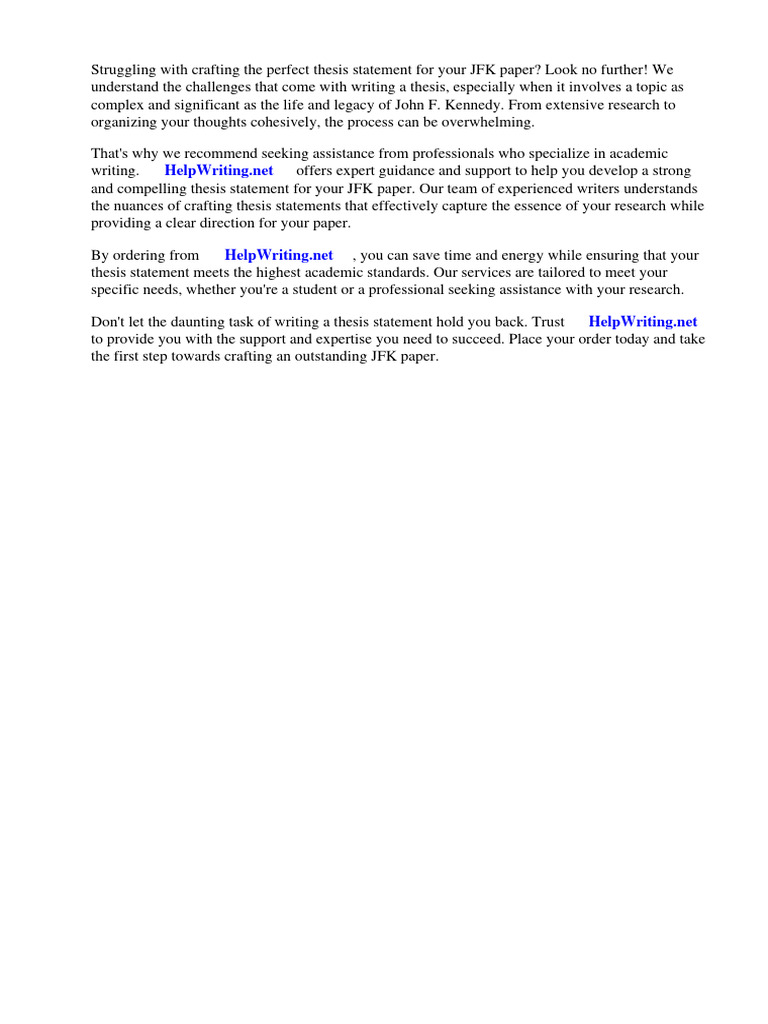 Thesis Statement For JFK Paper | PDF | John F. Kennedy | Assassination Of John F. Kennedy