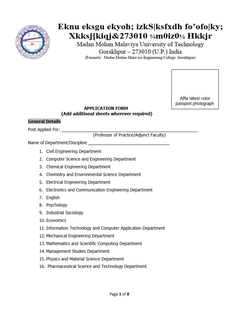 Faculty Application Form - MMUT Gorakhpur | PDF | Engineering | Academic Degree