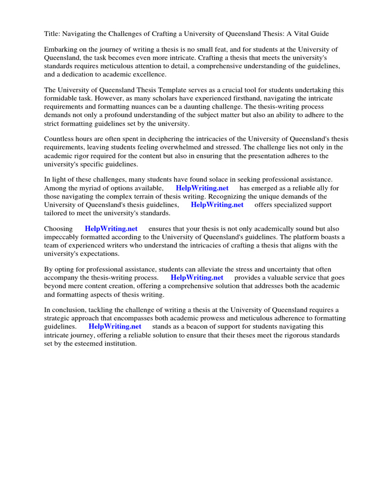 University of Queensland Thesis Template | PDF | Thesis | Doctor Of ...