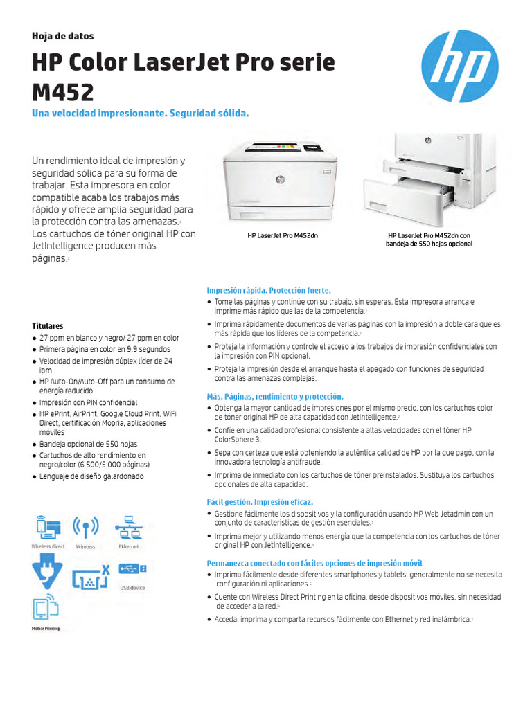 Caracteristicas Impreslaserjet Pro m456 | PDF | Impresora (Computación) | Mac OS