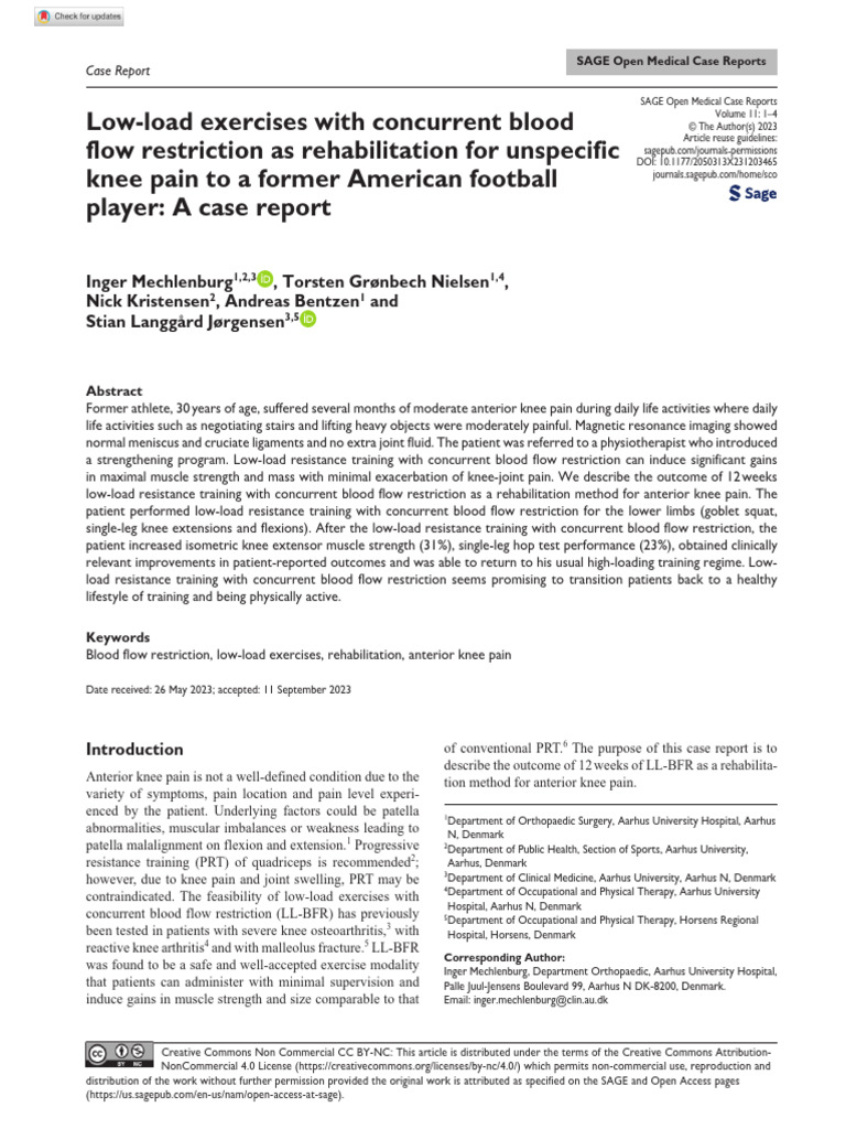 Mechlenburg Et Al 2023 Low Load Exercises With Concurrent Blood Flow Restriction As ...