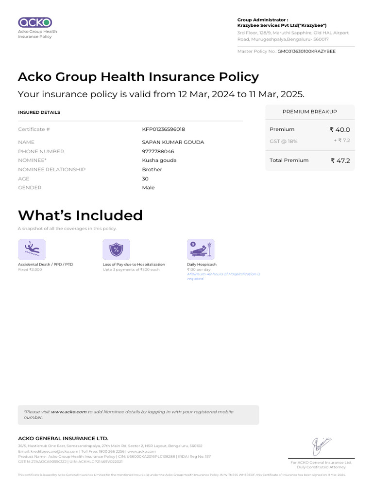 Acko Group Health Insurance Overview | PDF | Insurance | Social Programs