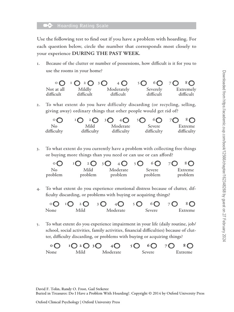 Hoarding Scale | PDF | Compulsive Hoarding | Clinical Medicine