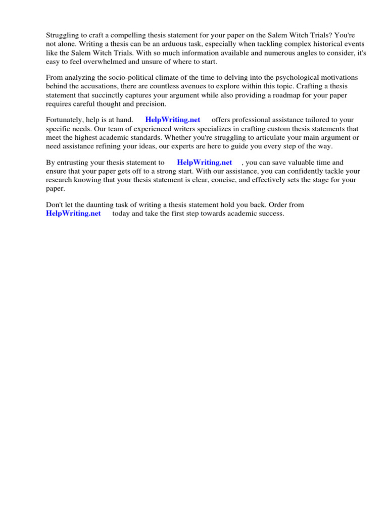 Thesis Statement Examples For Salem Witch Trials | PDF | Witchcraft