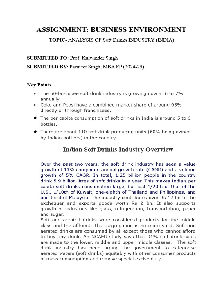 Assignment Be Parmeet | PDF | Soft Drink | Drink