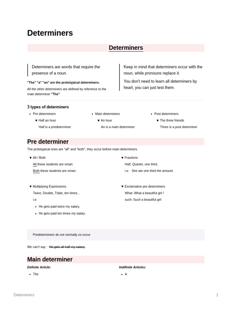 Determiners | PDF | Grammatical Number | Noun