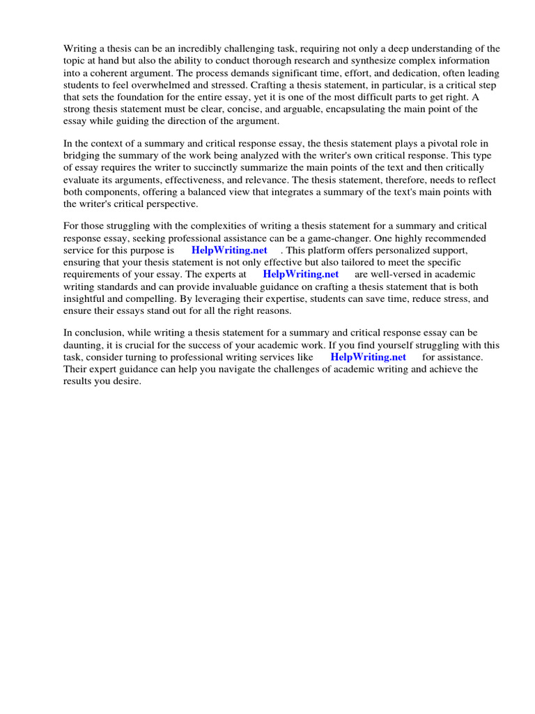 Thesis Statement Examples For A Summary and Critical Response Essay ...