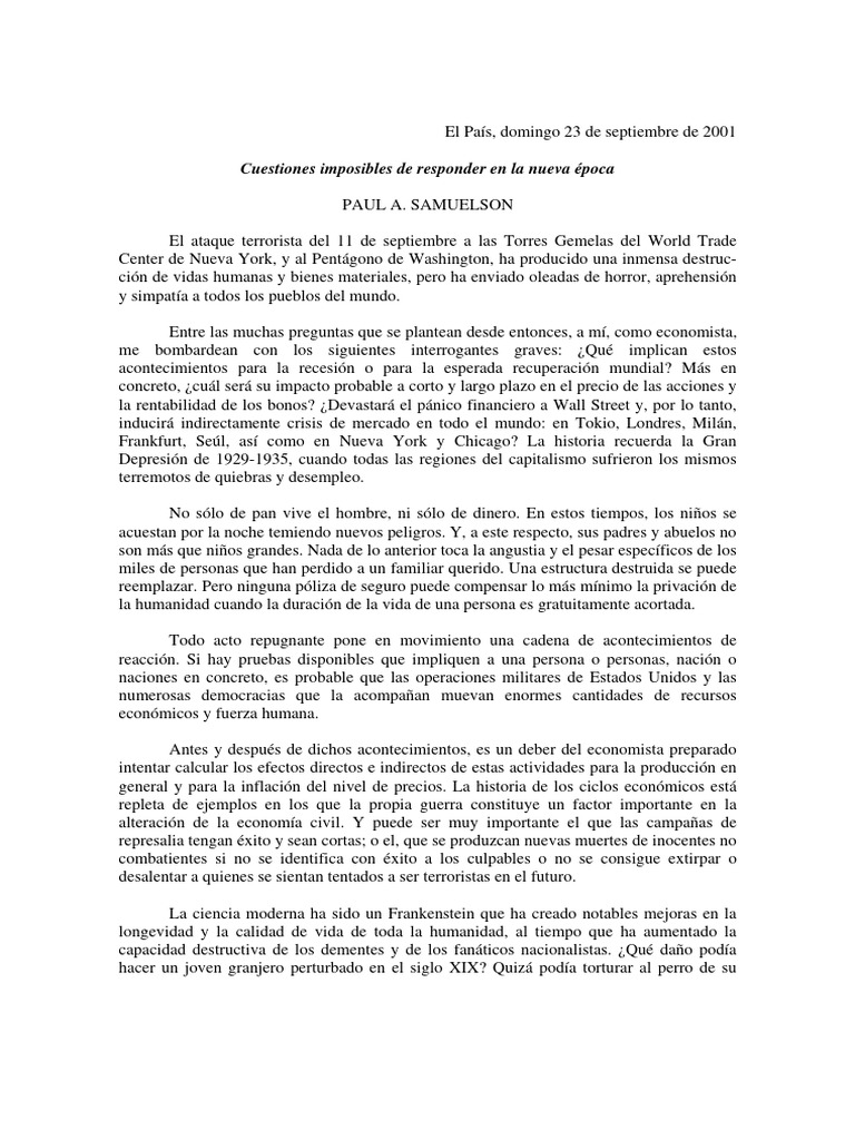 Predicción - Paul Samuelson | PDF | mundo financiero | Economias