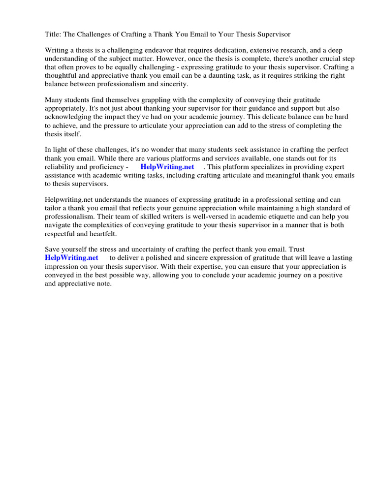 Thank You Email To Thesis Supervisor | PDF | Thesis | Gratitude