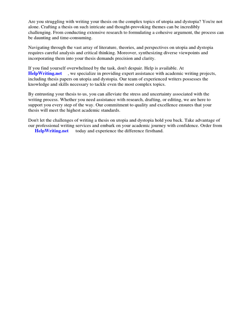 Utopia and Dystopia Thesis | PDF | Dystopia | Utopian And Dystopian Fiction