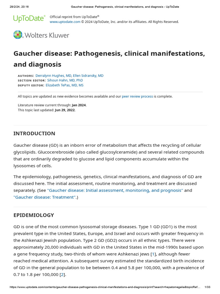 Gaucher Disease - Pathogenesis, Clinical Manifestations, and Diagnosis ...