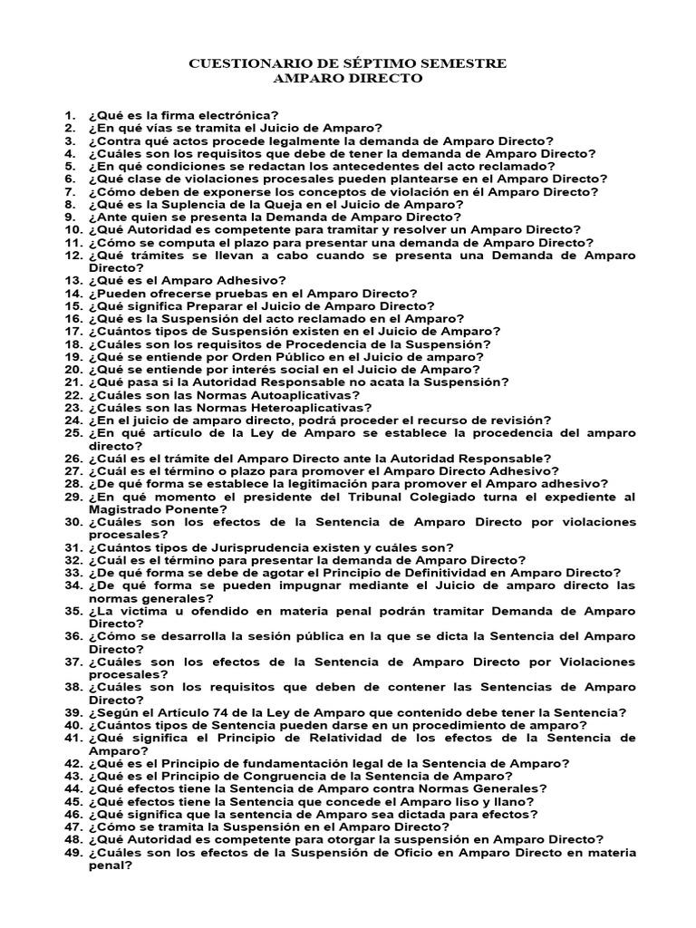 Amparo Cuestionario 7 Sem Oct 2022 Pdf Caso De Ley Sentencia Ley