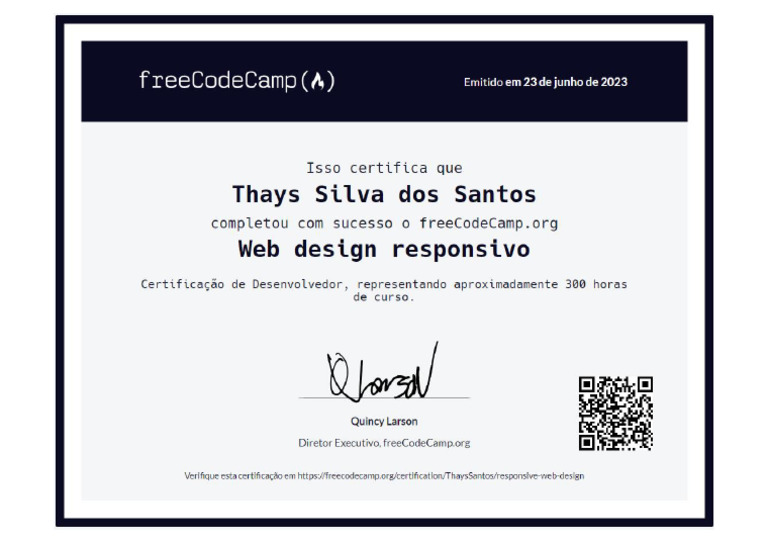 Certificado Freecodecamp - Thays Silva Dos Santos | PDF