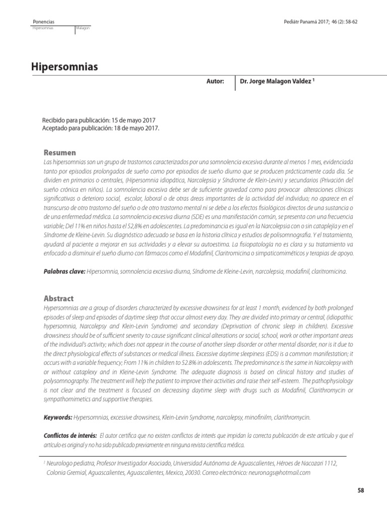 HIPERSOMNIA | PDF | Desorden hiperactivo y deficit de atencion | Dormir