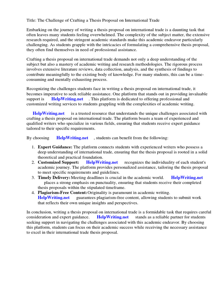 Thesis Proposal On International Trade | PDF | Economic Growth | Economies