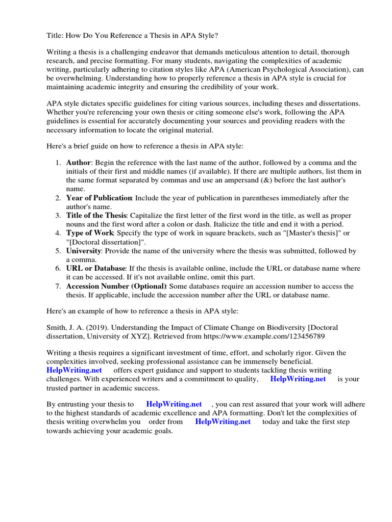 How Do You Reference A Thesis Apa Style | PDF | Apa Style | Citation