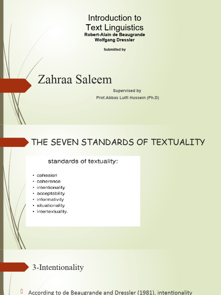 Zahraa Saleem Textuality | PDF | Cognitive Science | Cognition