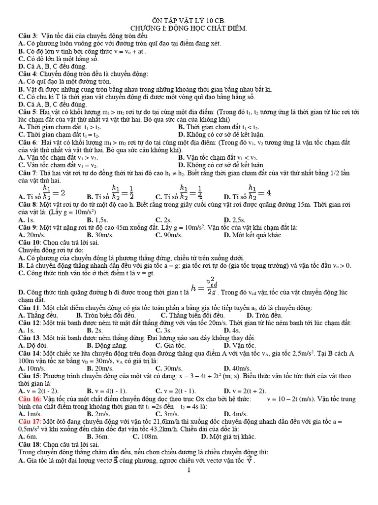 Bai Tap TN On Tap Li 10 CB HKI | PDF