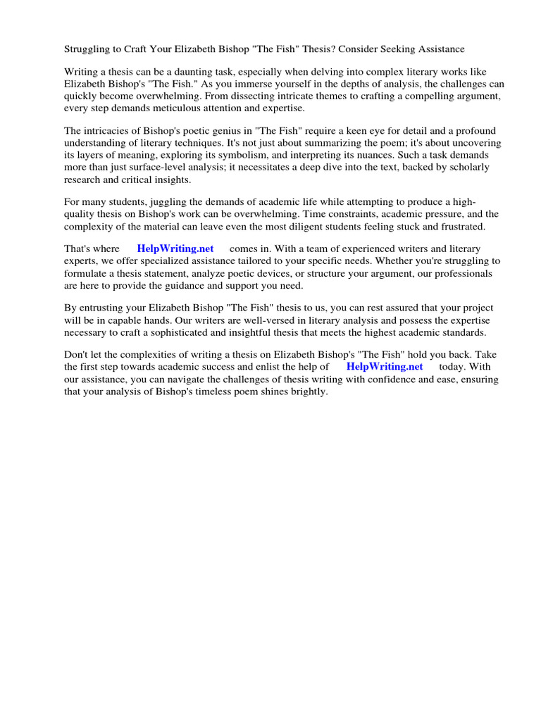 Elizabeth Bishop The Fish Thesis Statement | PDF | Poetry