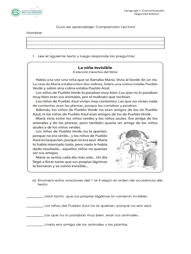Guía de Aprendizaje Lenguaje Segundo Básico Comprensión Lectora - Docx ...