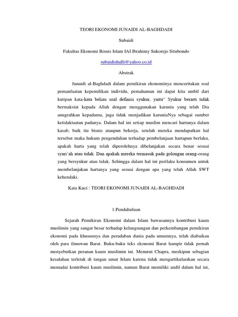 Teori Ekonomi Junaidi Al-Baghdadi | PDF | Pengelolaan Keuangan & Uang | Sejarah