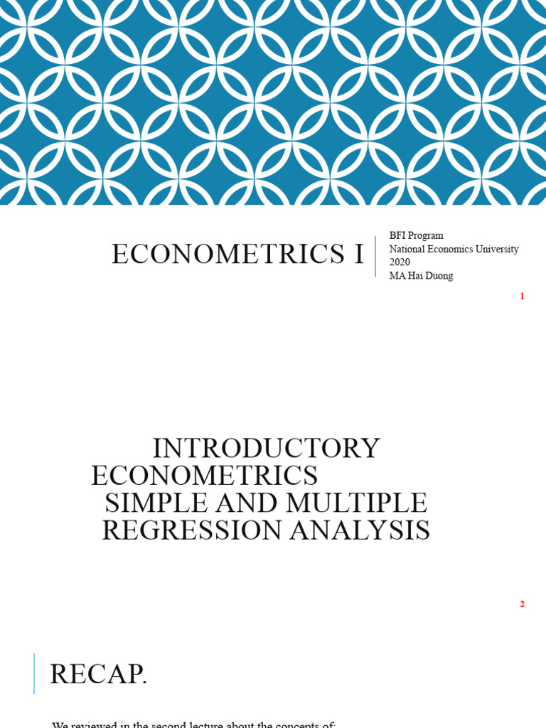 Econometrics I Lecture 3 Wooldridge | PDF | Ordinary Least Squares | Regression Analysis