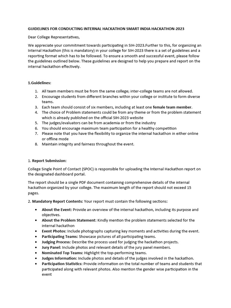 Report Format & Guidelines For SIH-23 Internal Hacakthon | PDF | Hashtag | Popular Culture ...