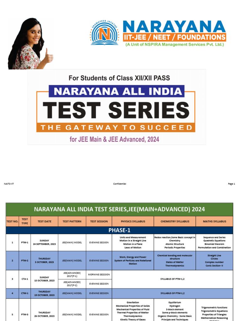 Naits-Iit (2023-24) Final Schedule | PDF | Chemistry | Matter